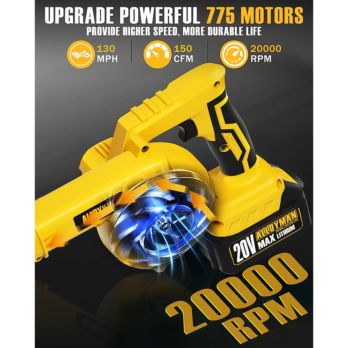 Alloyman Leaf Blower, 20V Cordless Leaf Blower, with 4.0Ah Battery & Charger, 2-in-1 Electric Leaf Blower & Vacuum for Yard Cleaning/Snow Blowing.