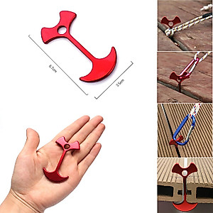 BSGB 43PCS Aluminum Alloy Fish Bone Anchor Deck Plank Board Tent Stakes D Carabiner Wind Rope Buckle 3 Hole Guyline Adjuster Tent Cord Rope Tensioner Alligator Camping Tent Awning Tarp (Red, Normal)