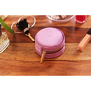 BLUTETE Velvet Travel Jewelry Case Small Round Travel Jewelry Organizer Jewelry Accessory Storage Case Gift Jewelry Box (Purple/Round)