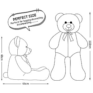 Giant Teddy Bear Stuffed Animals Plush Toy Cute Life Size Big Plush Teddy Bear for Kids Girlfriend, Soft Stuffed Bear Animals for Birthday Valentine's Day Anniversary Christmas(110cm/43.3inch, Grey)