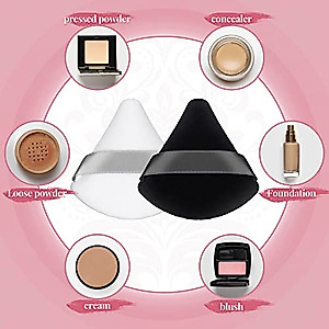 Patelai 2 Pcs Powder Puff Makeup Puff Triangle Powder Puff Soft Powder Sponge Reusable Triangle Sponges with Strap for Loose Powder Cosmetic Foundation Wet Dry Makeup (Black, White)