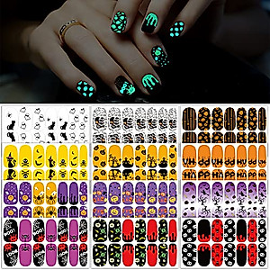 TailaiMei 12 Sheets Glow in The Dark Halloween Nail Wraps Stickers, Fluorescent Nail Polish Strips Self-Adhesive Full Wraps with 2 pcs Nail Files for DIY Nail Art Decals (Dark Style)