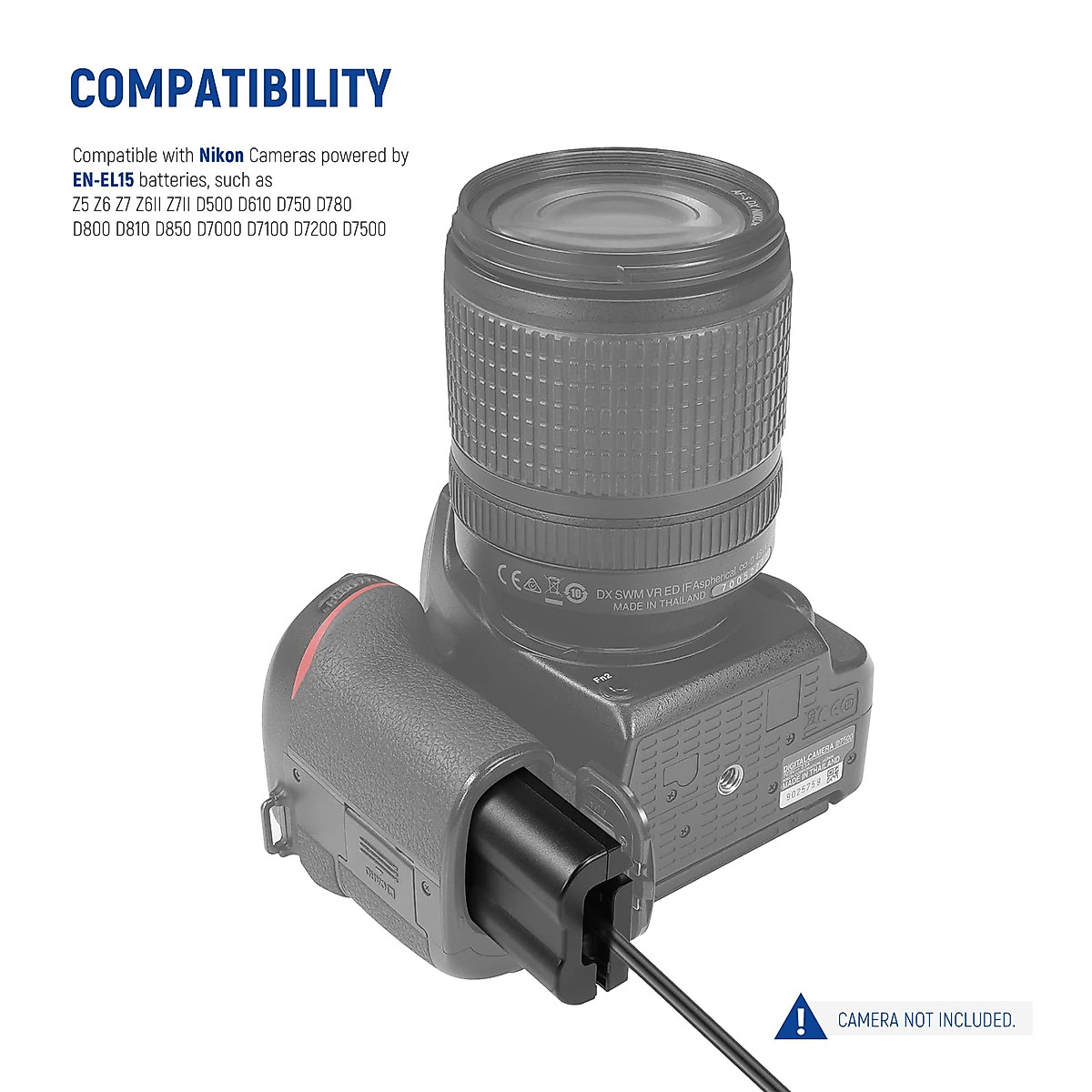 NEEWER Dummy Battery with AC/DC Coupler Power Adapter Replacement for EP-5B/EN-EL15, Power Supply Compatible with Nikon Z5 Z6 Z7 Z6II Z7II D500 D610 D750 D780 D800 D810 D850 D7000 D7100 D7200 D7500