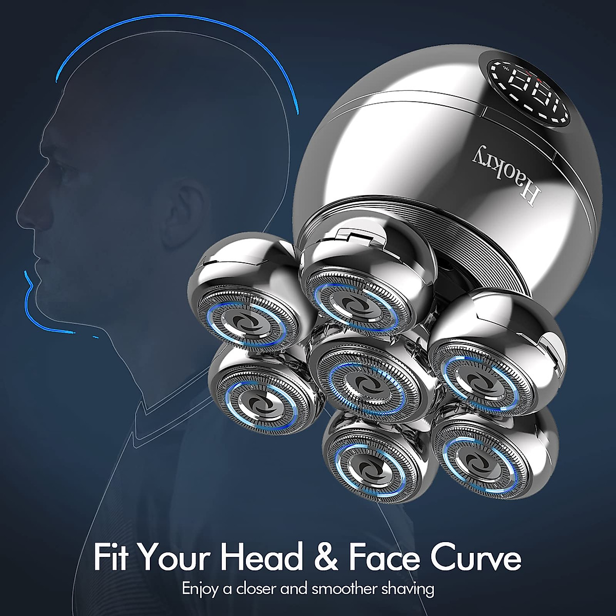 7D Electric Razor for Men,5-in-1 Bald Head Shaver Cordless LED Mens Electric Shavers IPX7 Waterproof Wet Dry Rotary Shaver Head Shavers for Bald Men with Beard Clippers Nose Trimmer