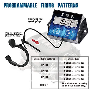 Runleader Small Engine Hour Meter, Digital Tachometer, Maintenance Reminder, Battery Replaceable, User Shutdown, Use for ZTR Lawn Mower Tractor Generator Marine Outboard ATV (1)