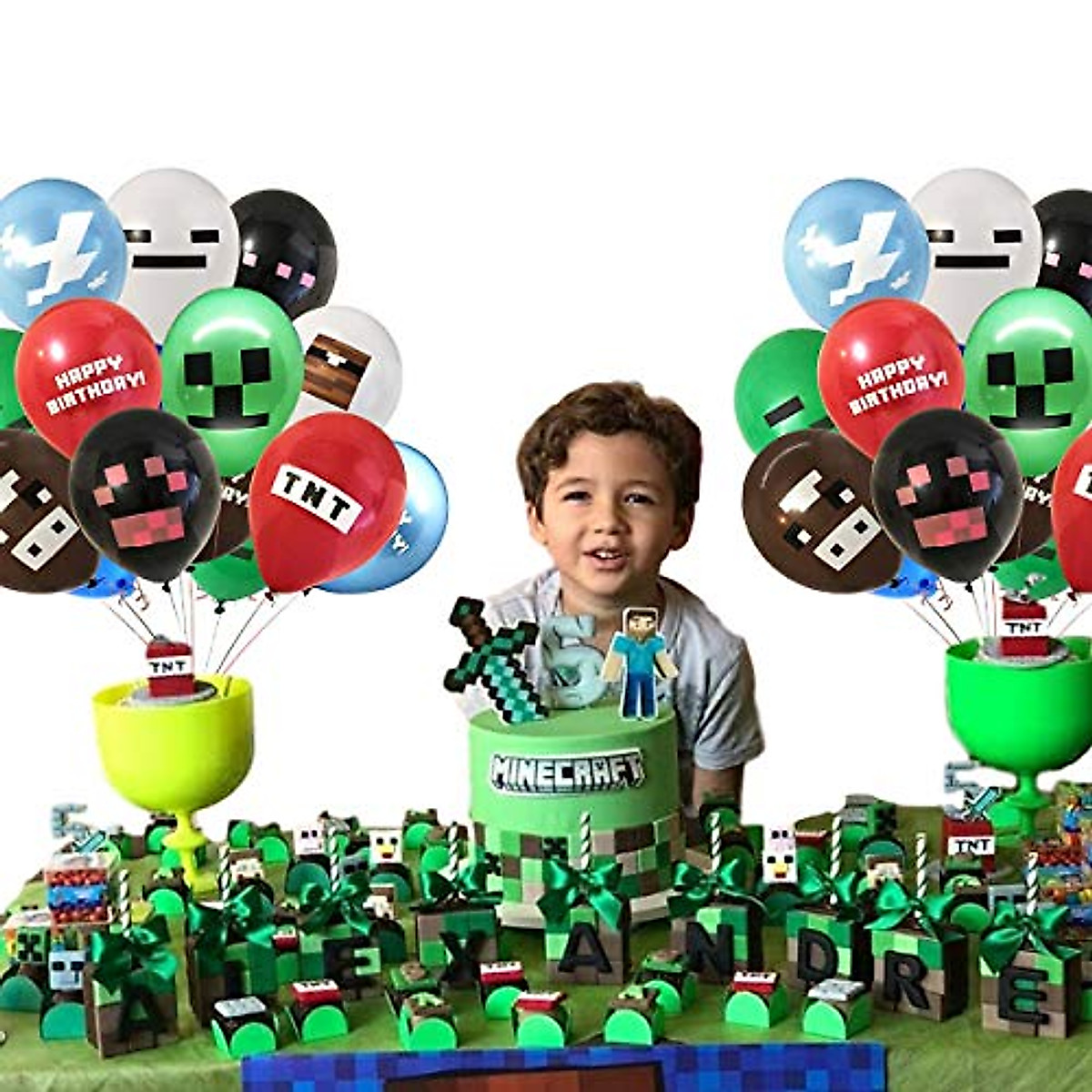 24 Pcs Party 12 inch Balloons For Minec, Video Games Theme Party Supplies, Sandbox Game Party Decoration