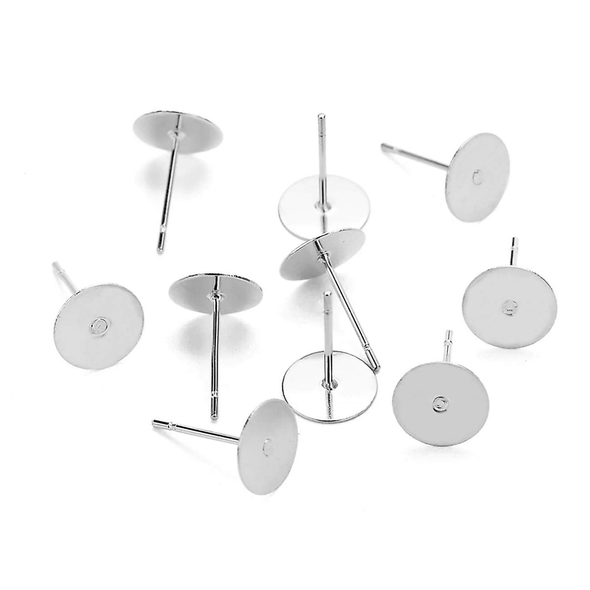 100pcs Adabele 316 Grade Surgical Stainless Steel Hypoallergenic Stud Earring Posts Findings 6mm Glue On Flat Pad with 100pcs Earnut Backs Earrings Making SEF221-6