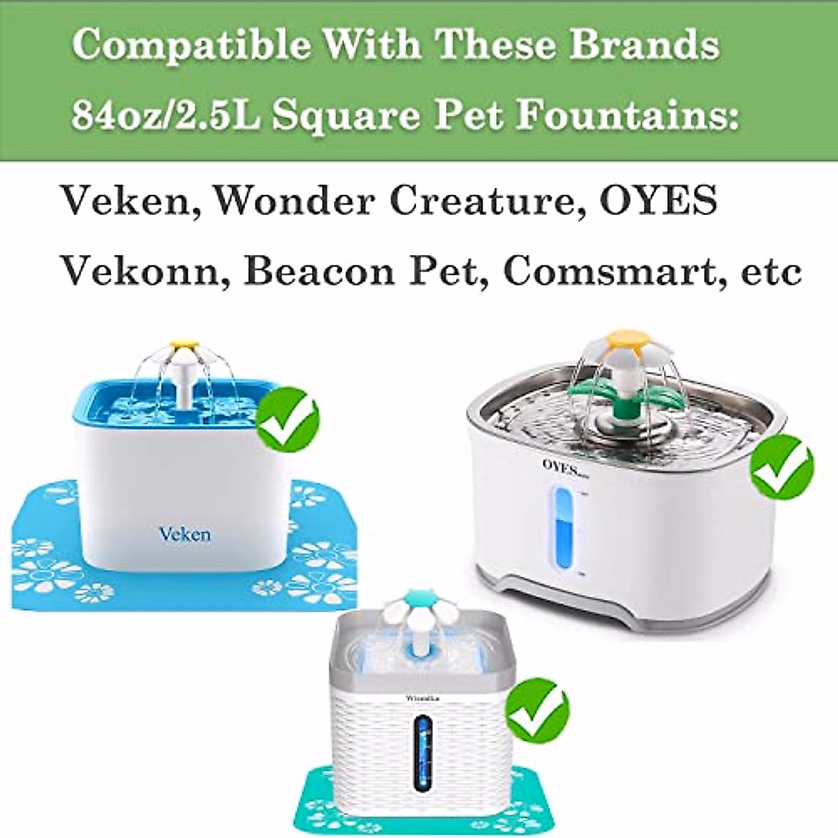 Cat Water Fountain Filters 6 Pack, 50% More Resin & Activated Carbon Filters,Genuine Square Replacement Filters for 84oz/2.5L Pet Fountain Dog Cat Drinking Water Dispenser Quadruple Filtration