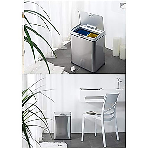 Kitchen Trash Can Metal Trash Can Stainless Steel Kitchen Intelligent Induction Automatic Classification Trash Can Household Double Barrel Kitchen Waste Dry and Wet Separation (Color : Gold)