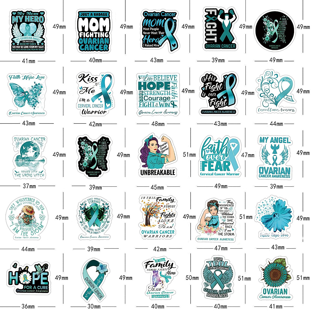 61 Pcs Ovarian Cancer Awareness Ribbons Vinyl Decals Waterproof Stickers for Helmet Laptop Phone Water Bottles for Aldults for Birthday Halloween Party Supplies Decoration Favors