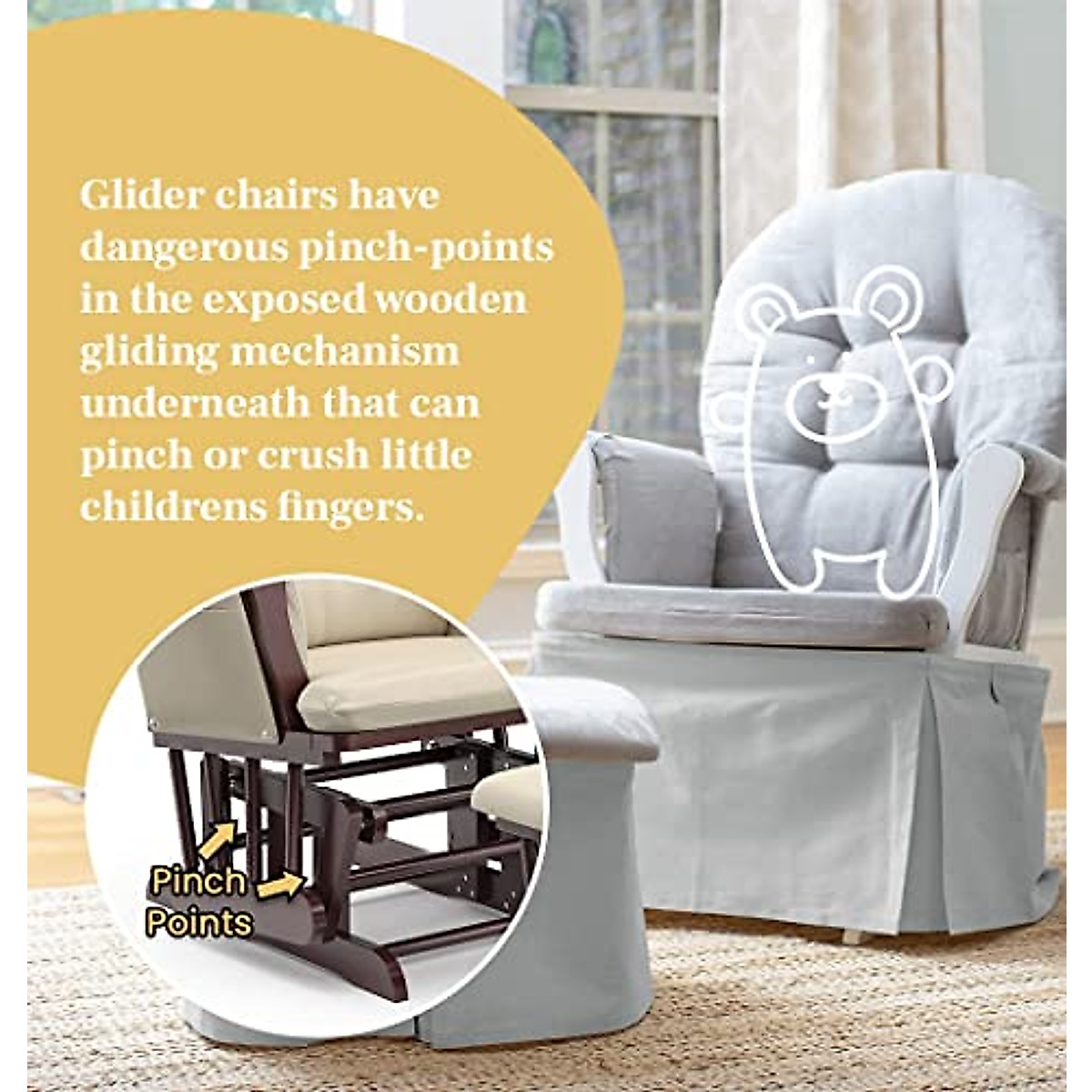 Glider Skirt, Universal Fit Safety Skirt for Glider Chair and Ottoman for Nursery, Baby Proofing Pinch Guard, Glider Chair and Ottoman Sold Separately, Lunar Grey Color