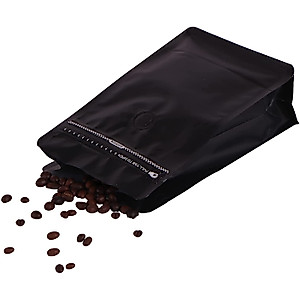 REMTAP Coffee Bags with Valve(50pcs,12 oz,3/4 lb) balck High Barrier Aluminumed Foil Flat Bottom Standing Coffee Beans Storage Bags,Reusable Heat Sealable Side Zipper Pouches for Home or Store