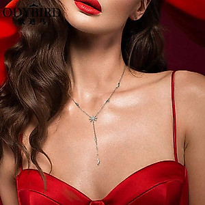 Crystal Star Drop Y Necklace for Women 925 Sterling Silver 14K White Gold Plated Charms CZ Diamond Snowflake Starlet Bar Pendant Lariat Chain Delicate Huggie Adjustable Shiny Jewelry Gift Box