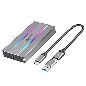 RGB M.2 NVME SSD Enclosure for Gaming, SANZANG USB 3.1 Gen 2(10 Gbps) Type C to NGFF NVME PCIe M-Key(B&M Key) External Solid State Drive Enclosure, Support UASP Trim for SSDs Size 2280/2260/2242/2230