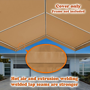 Strong Camel Carport Conopy Cover 12 x 20 Feet Replacement Tent Garage Outdoor Top Tarp Car Shelter with Ball Bungees Tan (with Edge, Frame Not Included)