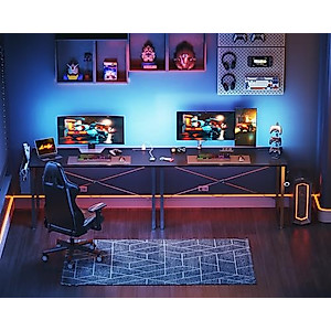 KKL Small Desk with Power Outlets and USB Port Computer Desk for Home Office Gaming Simple Modern Style Writing Desks with Storage Bag Headphone Hook, 48 inch, Black