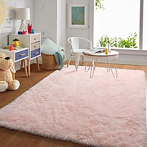 PAGISOFE Pink Rugs for Girls Bedroom 4x6 Ft Fluffy Cute Girls Room Decor Aesthetic Thick Fur Dorm Rug Living Room Carpet Area Rug Kawaii Baby Nursery Rug Plush Playroom Rug Shag Teen Girls Rug