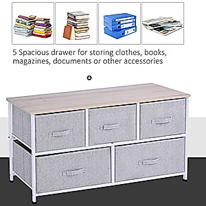 HOMCOM 40" L 5 Drawer Horizontal Storage Cube Dresser Unit Bedroom Organizer Livingroom Shelf Tower with Fabric Bins