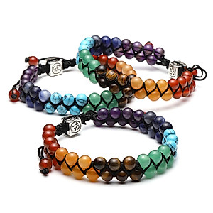 Jovivi Bead Chakra Bracelet - 6mm Double Layer Beaded 7 Chakra Healing Crystal Stones Bracelets Anxiety Bracelet for Men Women Couple Friendship Jewelry