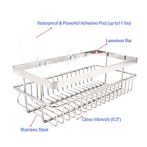 Adhesive Shower Caddy Compact Shelf Organizer Holder Bathroom Kitchen Self Adhesive Compact Storage for inside Shower Rack No Drilling Multipurpose Wall Mounted Stainless Steel Basket Rustproof