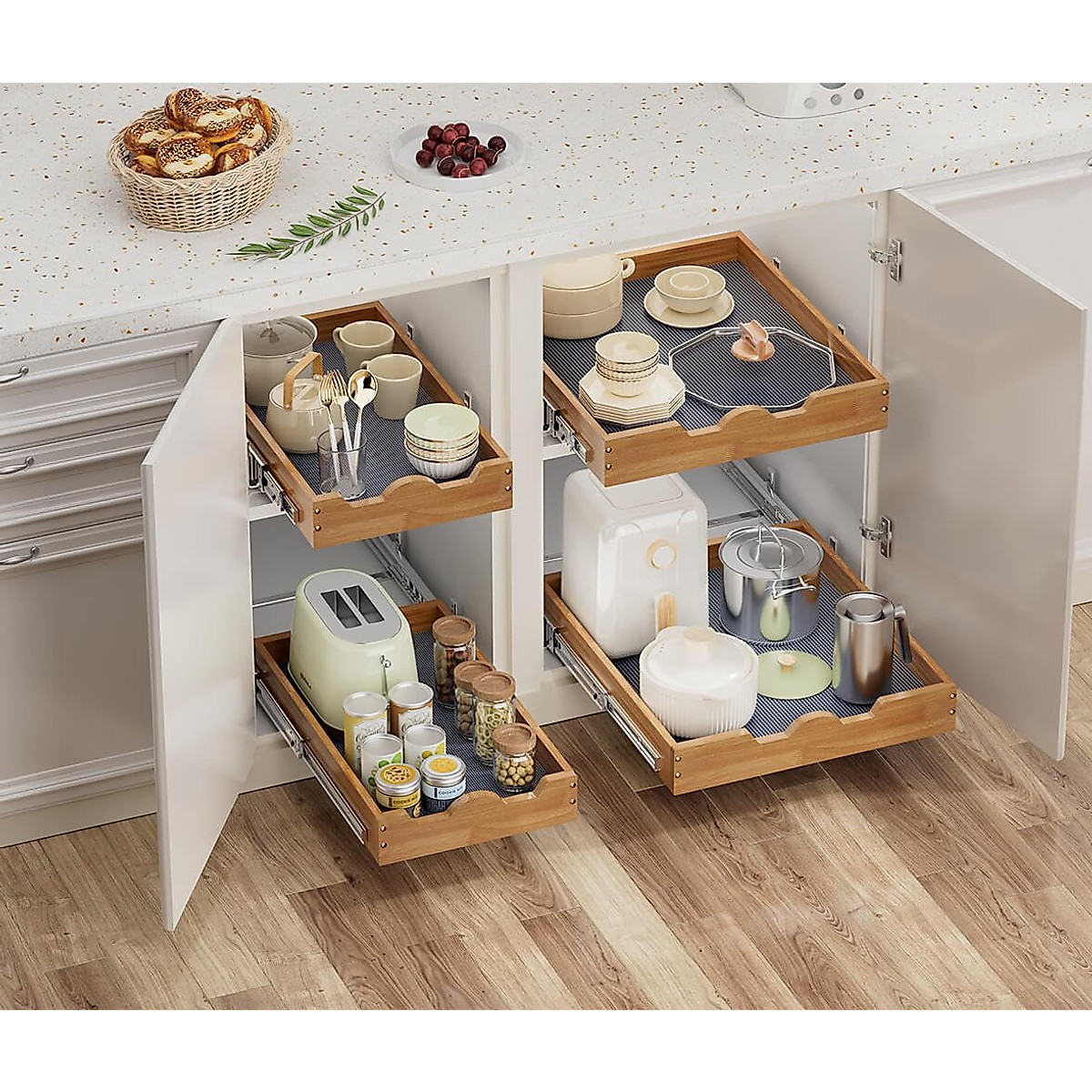 OCG Pull Out Drawers for Cabinets 11" W x 21" D, Slide Out Wood Drawer Shelf, Pull Out Shelves for Base Cabinet Organization in Kitchen, Pantry, Bathroom