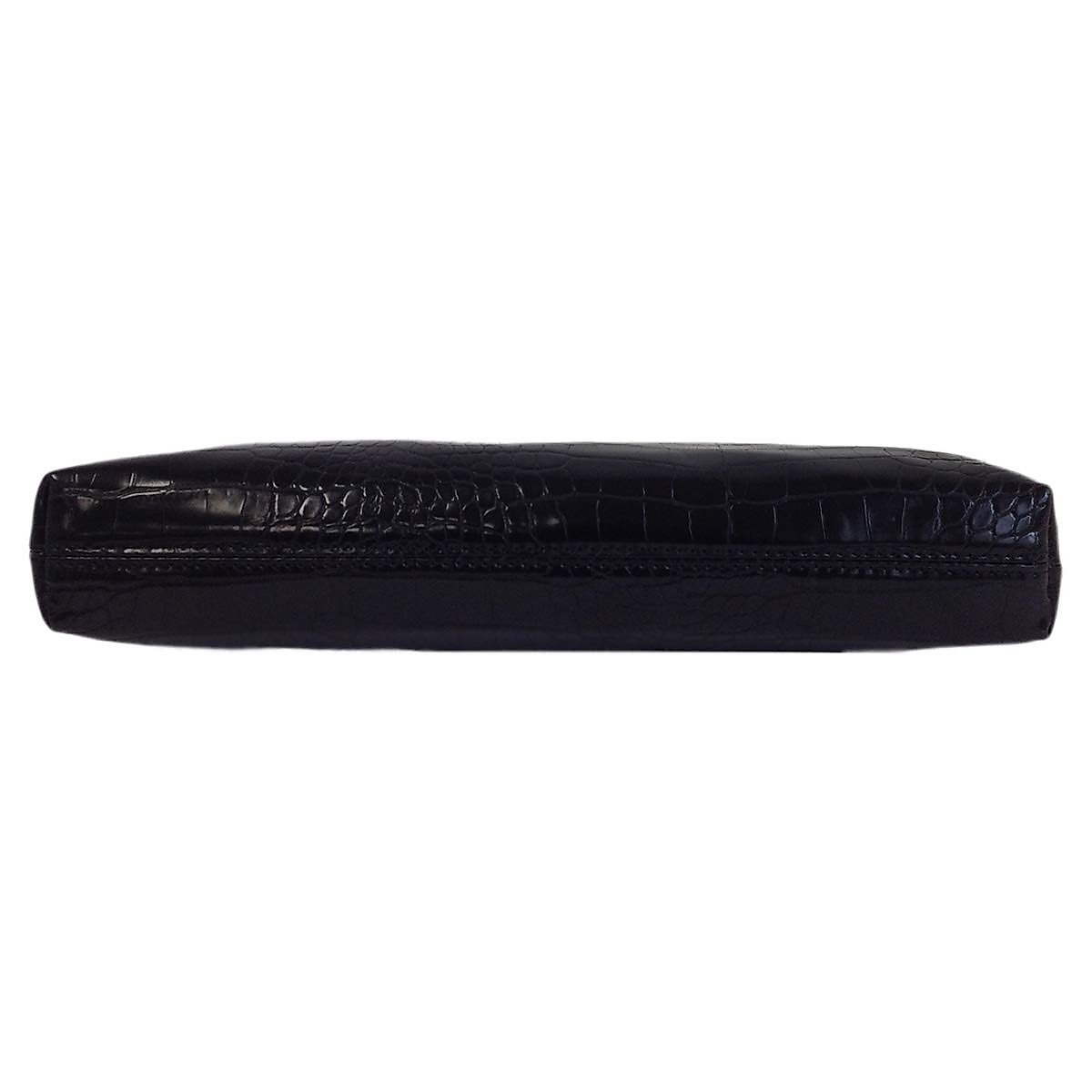 Crocodile Synthetic Leather Top Handle Clutch, BLACK Medium