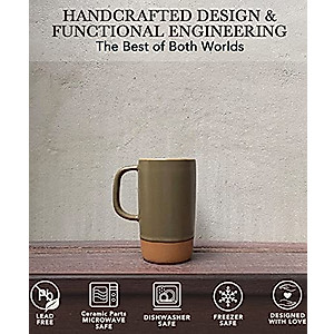 Mora Ceramics Large Tea Mug with Loose Leaf Infuser and Ceramic Lid, 18 oz, Portable, Microwave and Dishwasher Safe, Tall Coffee Cup - Rustic Matte Ceramic Glaze, Modern Herbal Tea Strainer, Olive