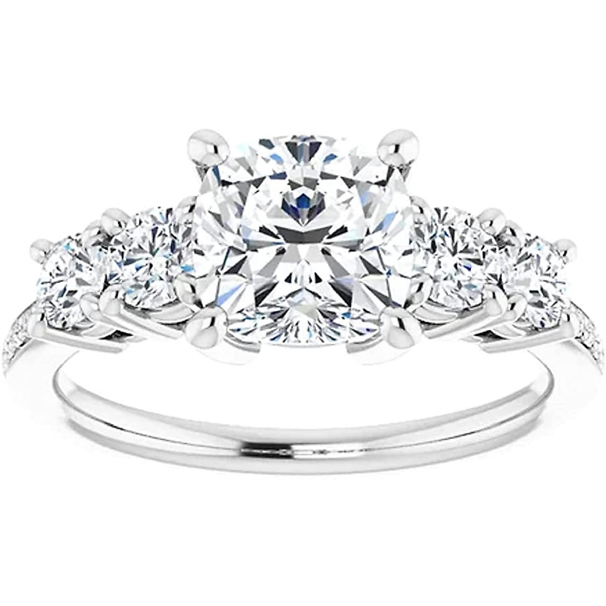 Moissanite World Cushion Cut 3.00Ct, VVS1 Clarity, Moissanite Diamond, 925 Sterling Silver Ring, Five Stone Promise Ring, Bridal Ring, Engagement Ring, Party Jewelry (5.5)
