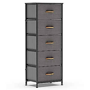 WAYTRIM Vertical Dresser Storage Tower with 5 Drawers, Fabric Organizer Dresser Tower for Bedroom, Hallway, Entryway, Closets - Charcoal