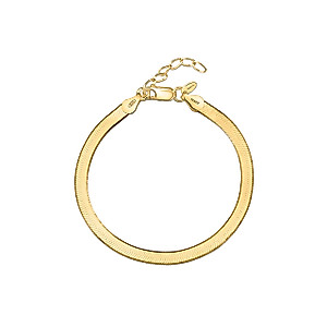 Amberta Women 925 Sterling Silver Flat Snake Bracelet: 4.5 mm Gold Plated Herringbone Bracelet 8 inch