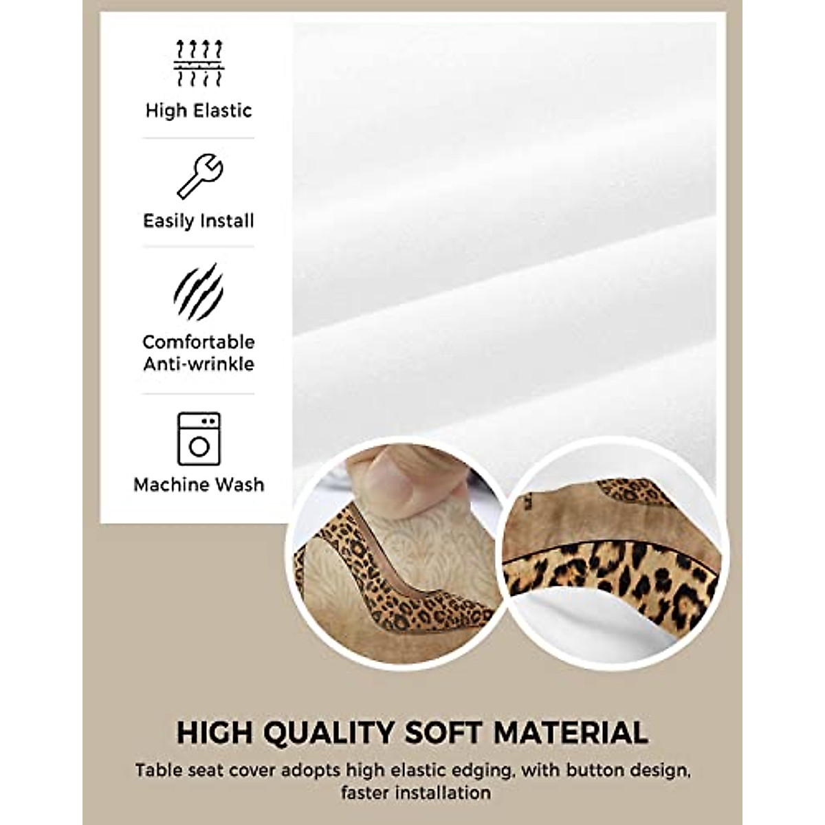 Stretch Chair Seat Cover Set of 6,Leopard High Heels Animal Skin Print Kitchen Chair Slipcover Washable Removable Chair Seat Protector,Vintage Flower Leaves Chair Cushion Covers for Dining Room Party