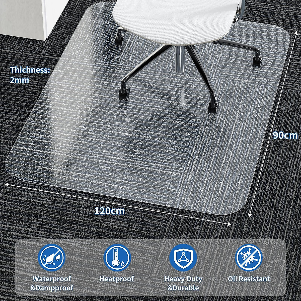 WASJOYE Office Chair Mat for Carpet Floor with Non-Slip Studded Lip, 36 x48 Inch Transparent Carpet Floor Protector Cover Rug Mat for Home Computer Desk Rolling Chair