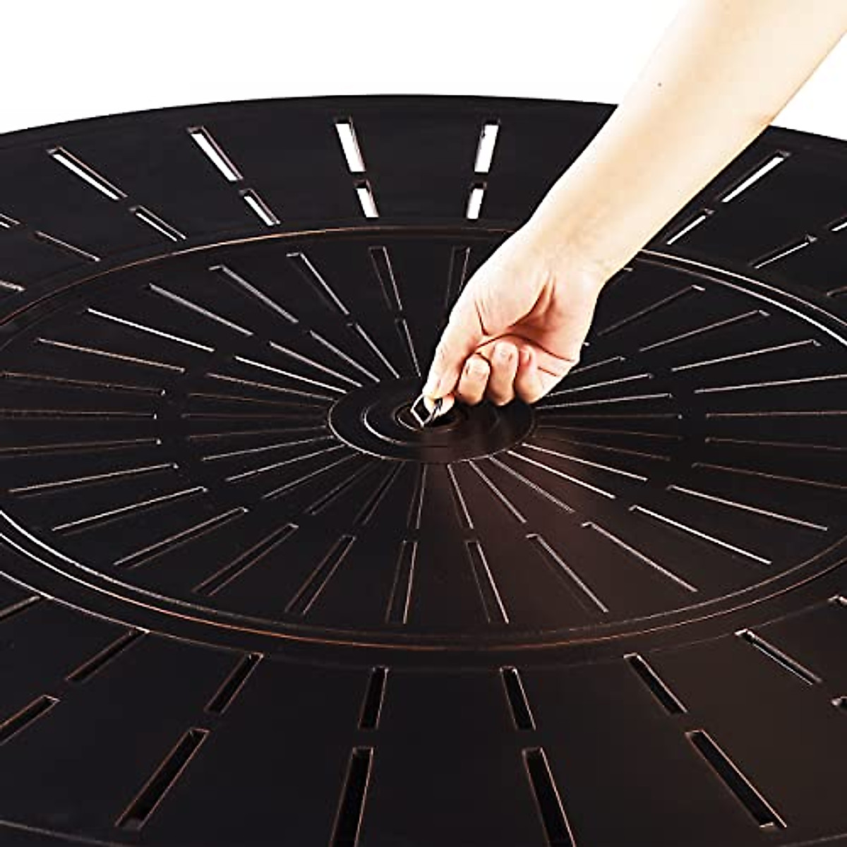 Oakland Living Aluminum 57,0000 BTU 44 in. Round Propane Black Fire Pit Table with Fire Beads, Lid, Propane Tank Cover and Table Fabric Covers in Copper Finish, (AZNOBU-FPT-AC)