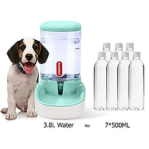 PHABULS Dog Water Dispenser 1 Gallon Pet Water Dispenser Automatic Cat Feeder Large Capacity for Small and Medium Sized Pets（Green Water）