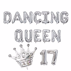 Dancing Queen 17th Birthday Decoration Silver Dancing Queen 17 balloons for Girls 17th Birthday Party Balloons 17 Birthday Decorations Supplies