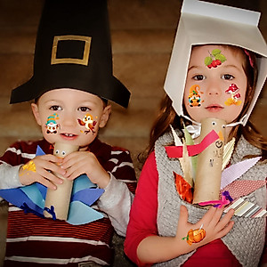 HOWAF 96 Pieces Fall Temporary Tattoos, 48 Styles Autumn Harvest Temporary Tattoos Stickers for Kids, Thanksgiving Fake Tattoos with turkeys, owls, squirrels, pumpkins, maple leaves design for Happy Fall Decoration