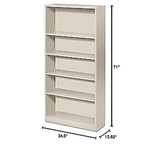 HON S72ABCQ Metal Bookcase, Five-Shelf, 34-1/2w x 12-5/8d x 71h, Light Gray
