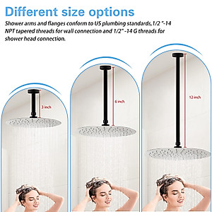 Enoughmen Ceiling Mount Shower Arm with Flange for Rain Shower Head,Stainless Steel Straight Arm for Fixed Shower Head,3 Inch Matte Black