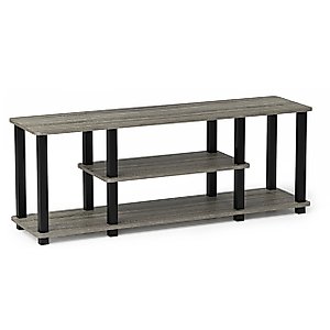 Furinno Turn-N-Tube No Tools 3D 3-Tier Entertainment TV Stand up to 50 inch TV, Square Tubes, French Oak Grey/Black