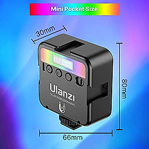 VIJIM Ulanzi VL49 RGB Video Light w 3 Cold Shoe,Mini Rechargeable LED Camera 360degFull Color Portable Photography Lighting Support Magnetic Attraction,2500-9000K Dimmable LED Panel Lamp w LCD Display
