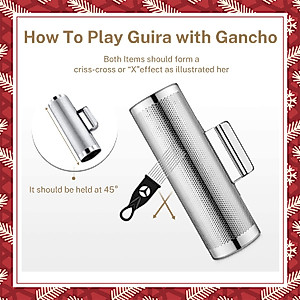 Eastar Stainless Steel Guiro Instruments Latin Percussion Instrument Shaker Musical Instruments 4" x 12" Metal Guiro with Scraper