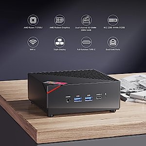 ACEMAGICIAN Dual LAN Mini PC,AMD Ryzen 7 5700U (8C/16T,up to 4.3Ghz) 16GB DDR4 512GB SSD, Mini Computers 4K@60Hz Triple Display Desktop Portable WiFi 6/Bluetooth 5.2
