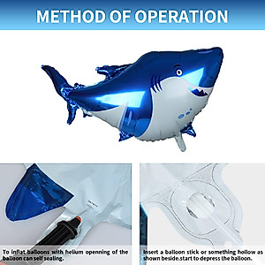 6 PCS Shark Balloons, 38 Inch Large Aluminum Foil Shark Balloon Blue Cute Splash Shark Balloons for Ocean Animal Theme Party Birthday Baby Shower Supplies, Office Hotel Event Decorations