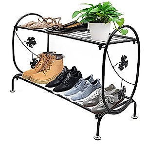 2-Tier Shoe Rack Stand, Metal Iron Wire Shoe shelf Storage Organizer, For Entryway, Hallway, and Closet Rustic Black 24"x10.5"x16.5"