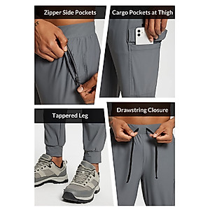 BALEAF Men's Lightweight Joggers Quick Dry Cargo Pants UPF 50+ Stretch Jogger Pants Hiking Outdoor Running Track Workout Grey L