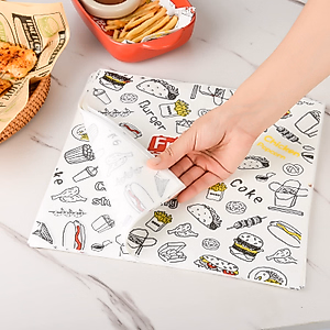 Hutuzldz 100Pcs Wax Paper Sheets for Food, Parchment Paper, Sandwich Wrapping Paper, Basket Liners Food Picnic Paper Sheets Greaseproof Deli Wrapping Sheets, 12 x 12 Inch