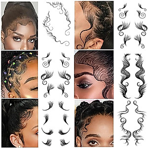 20 Sheets Baby Hair Tattoo Stickers 20 Styles Tattoo Edges for Hair Fake Hairline Stickers Temporary Waterproof Lasting Curly Hair DIY Salon Hairstyling Template Makeup Tool (7x 4.3inch)