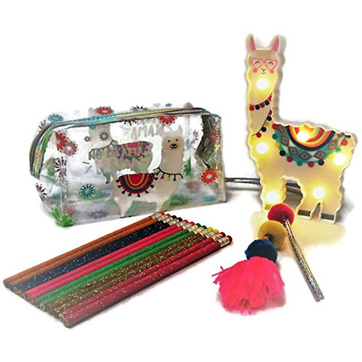 Llama Light Pencil Case Pen Pencils Gift Set