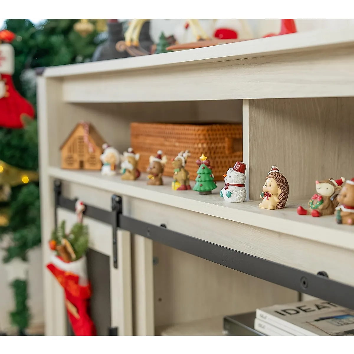 WAMPAT TV Stand for 65+ Inch TV, Farmhouse 32" Tall Highboy Entertainment Center w/Sliding Mesh Doors, Rustic Media Console w/Storage Shelf, Wood Television Stand for Living Room, Antique White