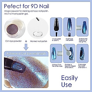 Allstarry Cat Eye Chrome Powder 4 Colors 3D Magnetic Aurora Nail Powder Metallic Pigment Galaxy Effect Glitter Resin Pigment with Magnet Pen for Nail Art Manicure Gel Polish